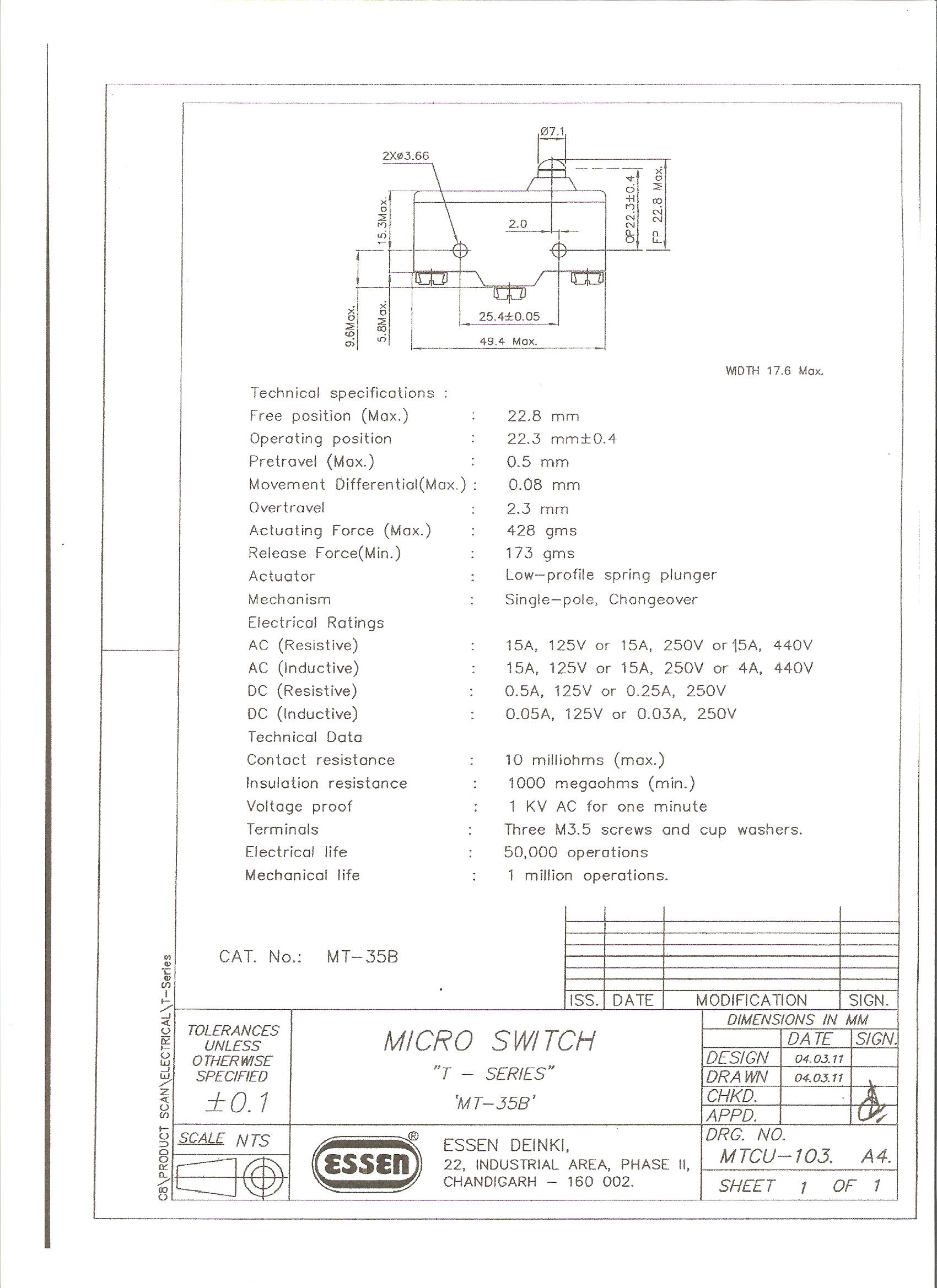 Essen MT-35B 15a Microswitch | MT-35B | Access Electrical (Services) Ltd