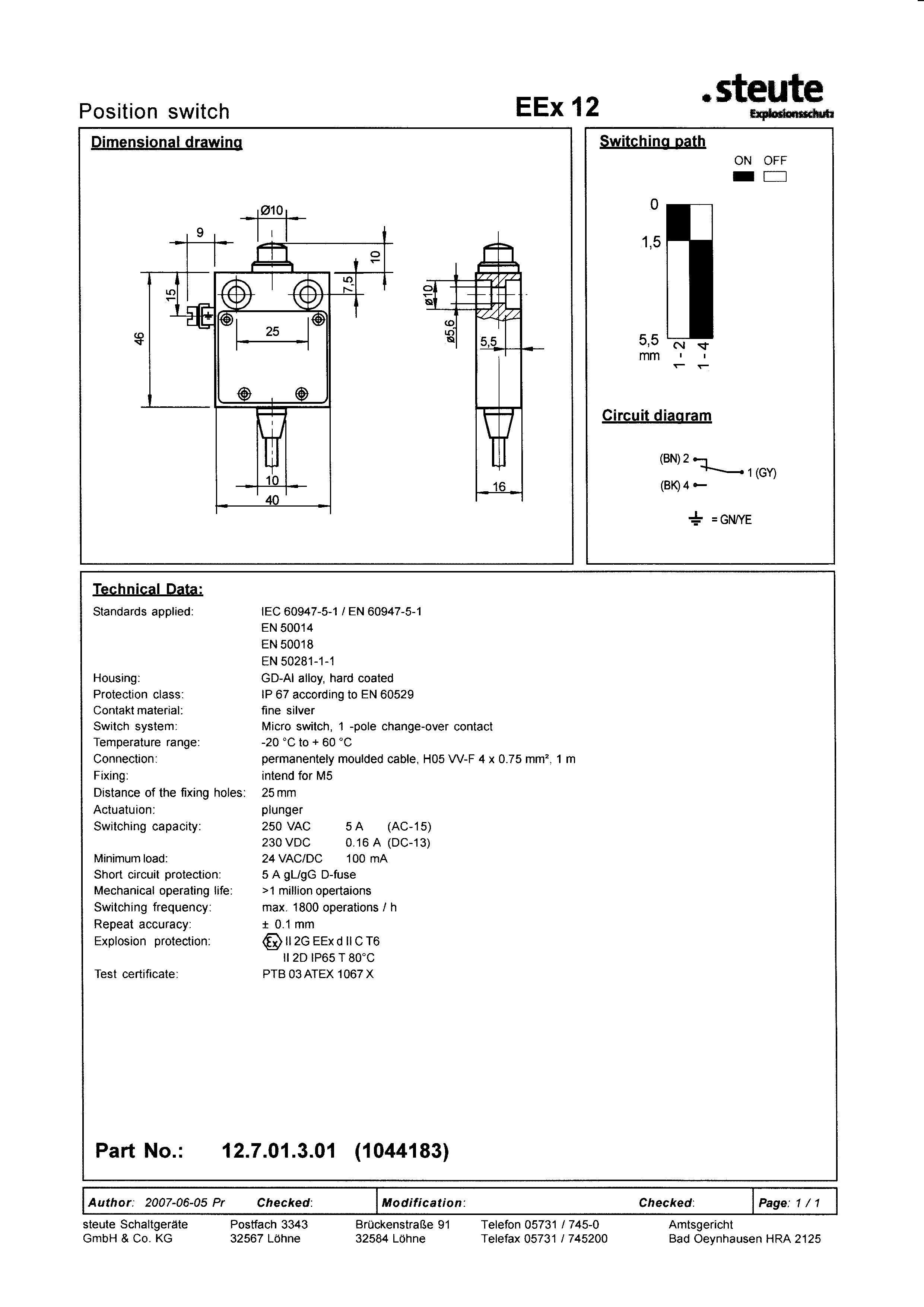 ATEX limit switch with plunger actuator | EX12-1M-SE501193 | Access ...